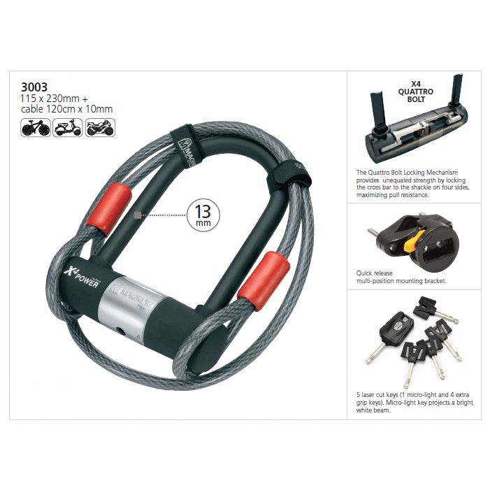 Magnum Key D-Lock 13 x 230mm with 1.2m Cable– Pushbikes